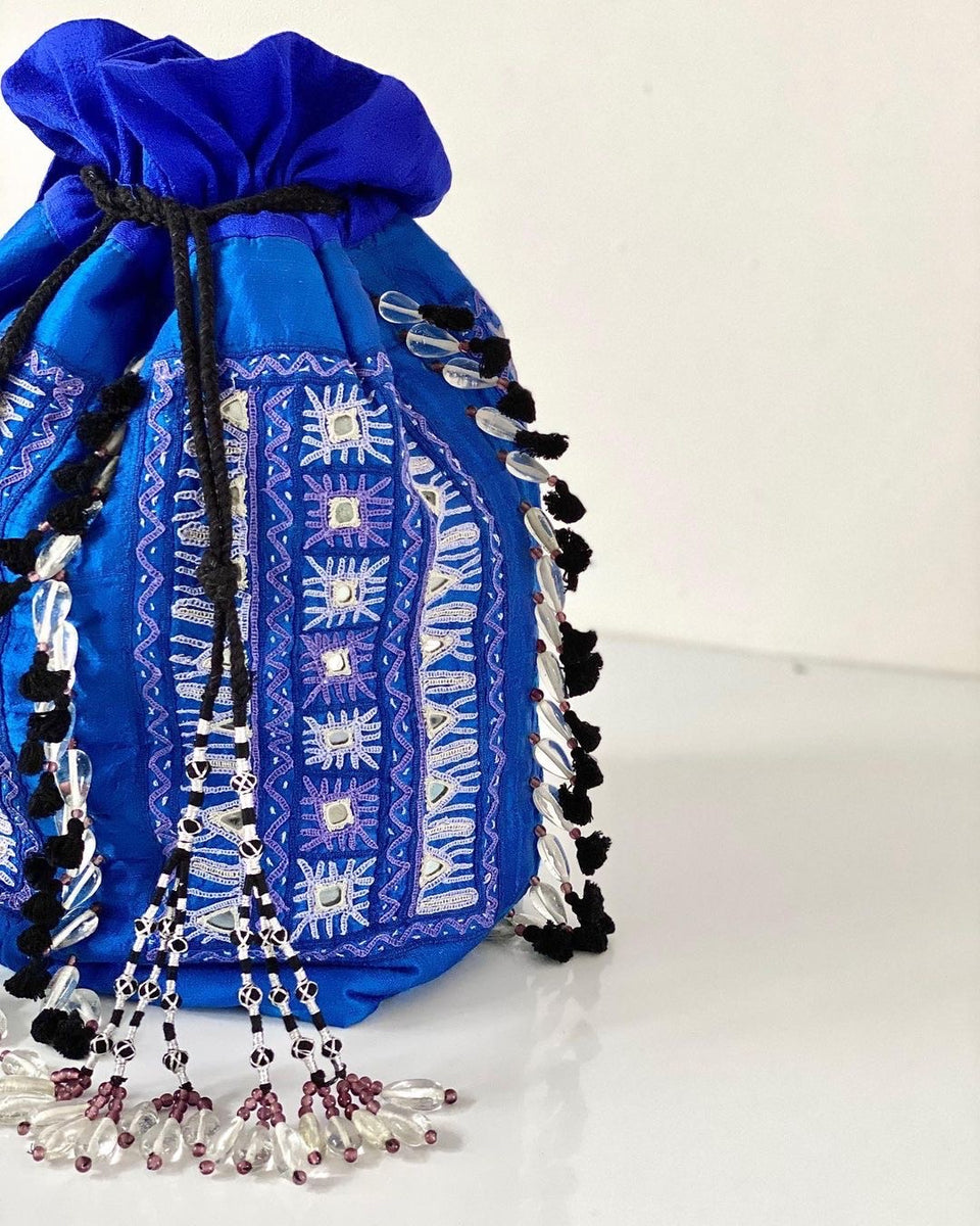Large Rabari Tribal Bag in Blue Silk Hand Embroidered By Soniben Haja ...