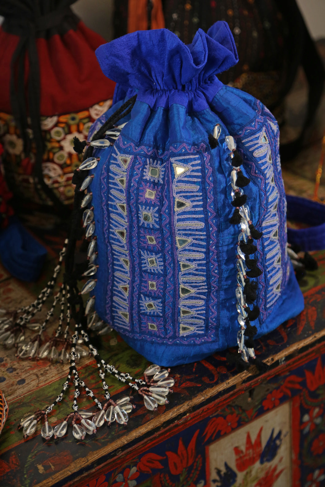Large Rabari Tribal Bag in Blue Silk Hand Embroidered By Soniben Haja ...